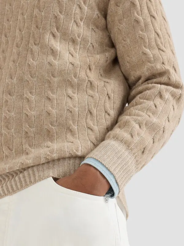 Brunello Cucinelli Cashmere Vanisé Cable Knit Sweater - Brown