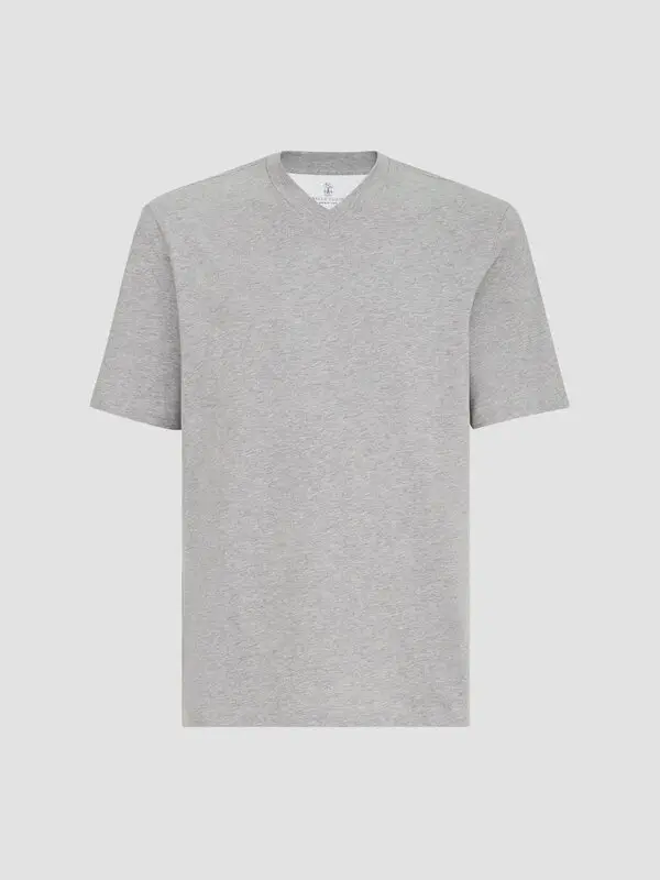 Brunello Cucinelli Cotton Jersey V-neck T-shirt - Medium Grey