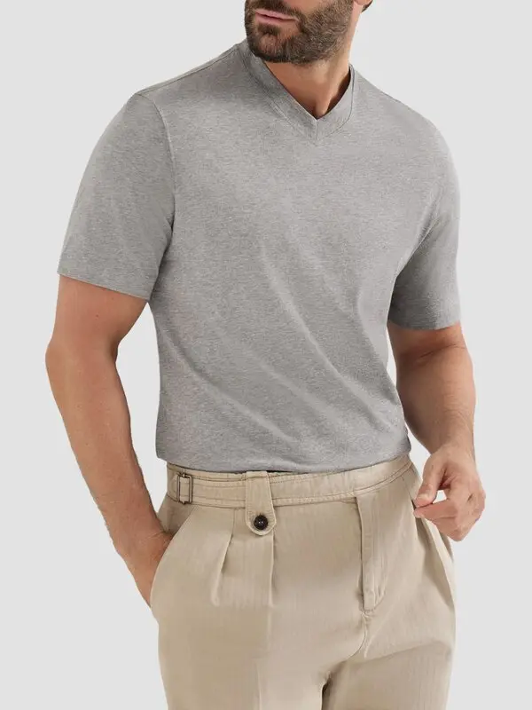 Brunello Cucinelli Cotton Jersey V-neck T-shirt - Medium Grey