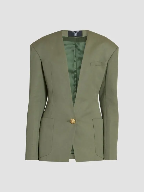 Balmain Collarless Cotton Blazer - Vert