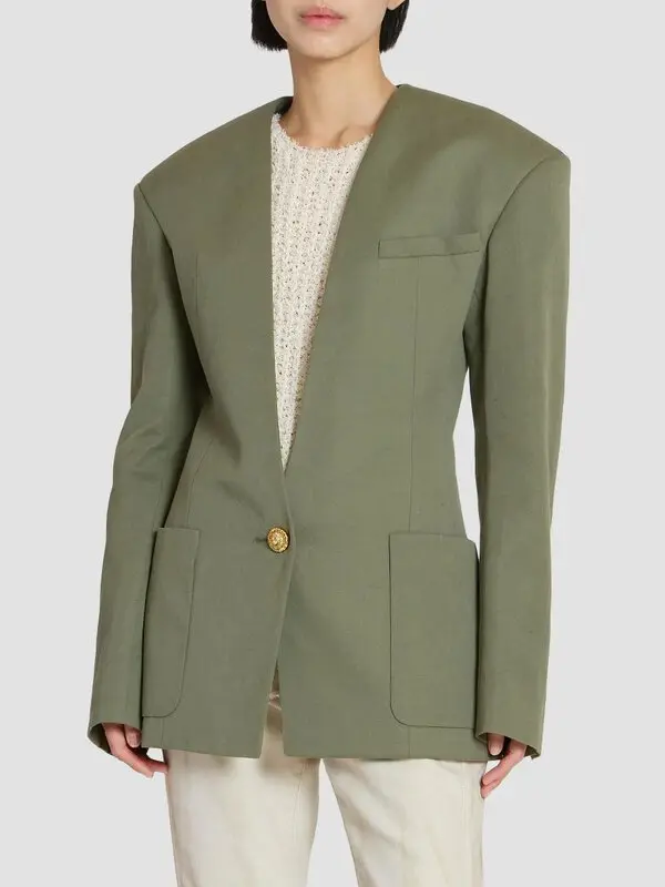 Balmain Collarless Cotton Blazer - Vert