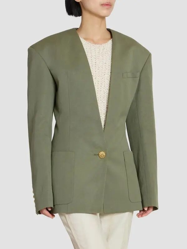 Balmain Collarless Cotton Blazer - Vert