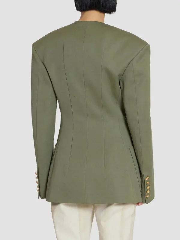 Balmain Collarless Cotton Blazer - Vert
