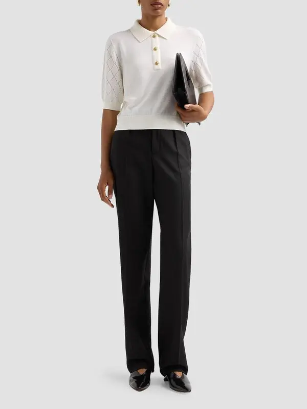 Balmain Diamond-knit-sleeve Merino Wool Polo Shirt