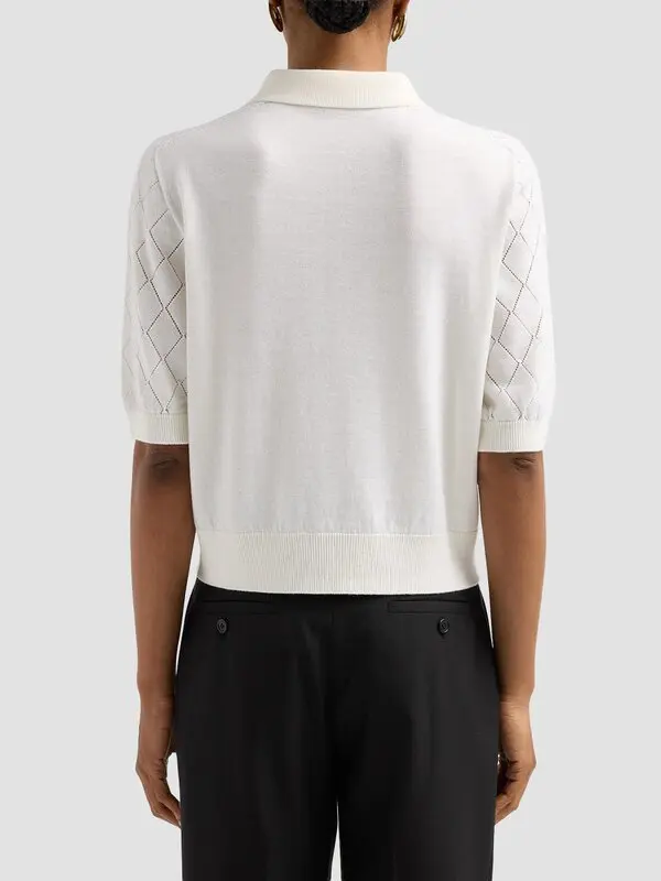 Balmain Diamond-knit-sleeve Merino Wool Polo Shirt