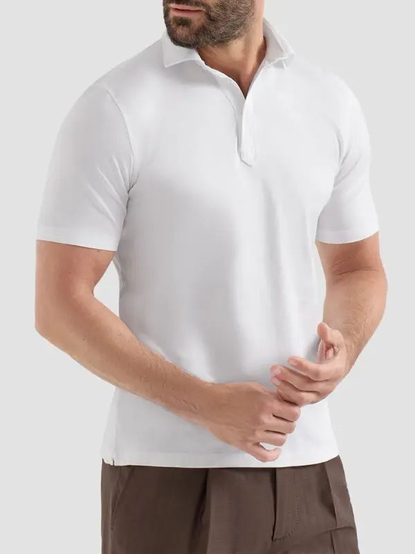 Brunello Cucinelli Cotton Jersey Polo Shirt With Shirt-style Collar - White