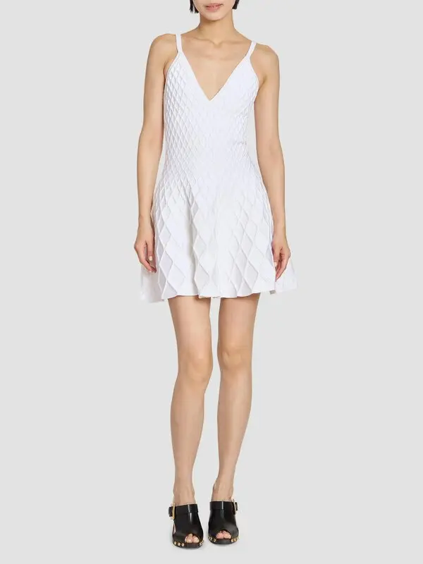 Balmain Quilted Compact Knit Minidress - Blanc