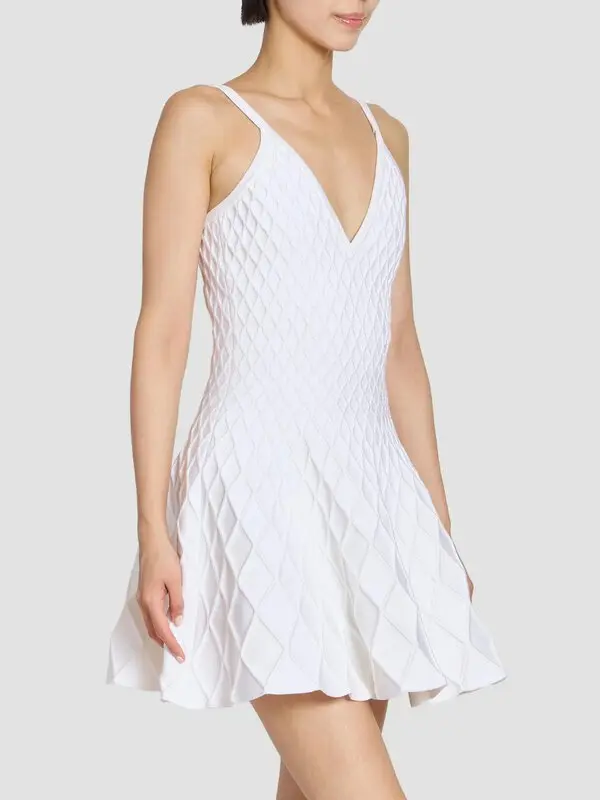 Balmain Quilted Compact Knit Minidress - Blanc