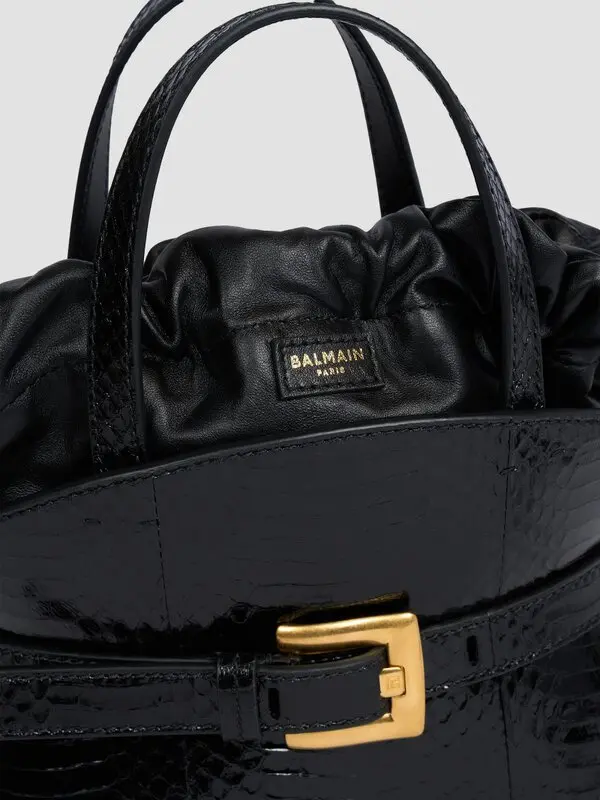 Balmain Shuffle Mini Embossed Leather Handle Bag