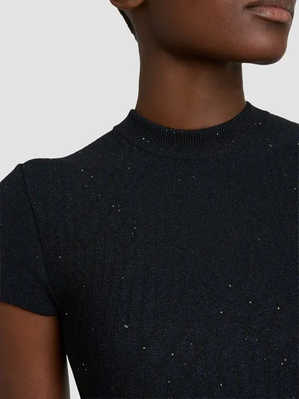 Balmain Glittered Compact Knit Mini Dress - Bleu