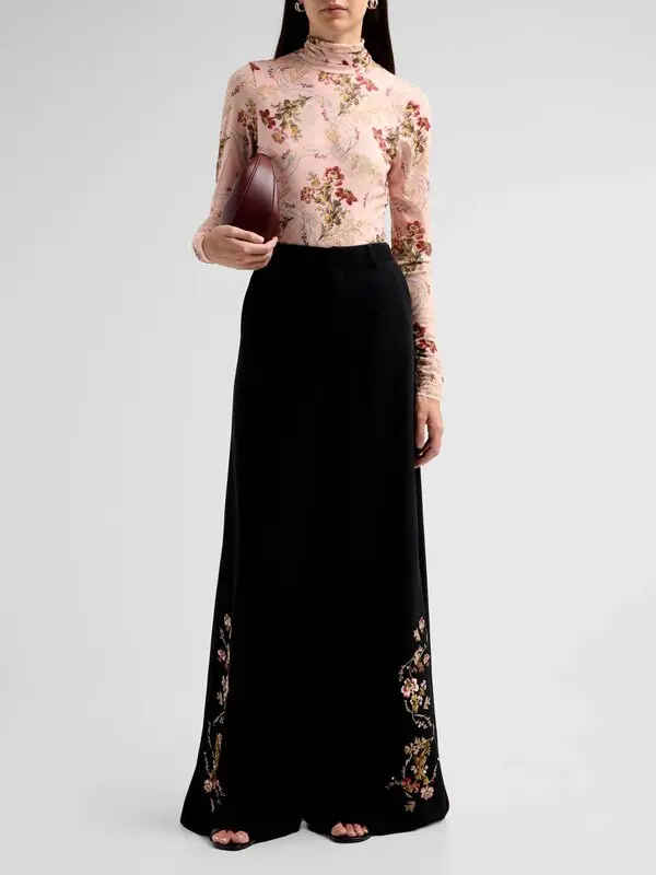 Cinq À Sept Roxane Loveletter Floral Embroidered Wide-leg Pants