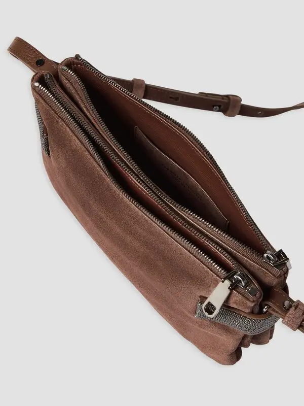 Brunello Cucinelli Essence Mini Shoulder Bag In Suede With Precious Bands