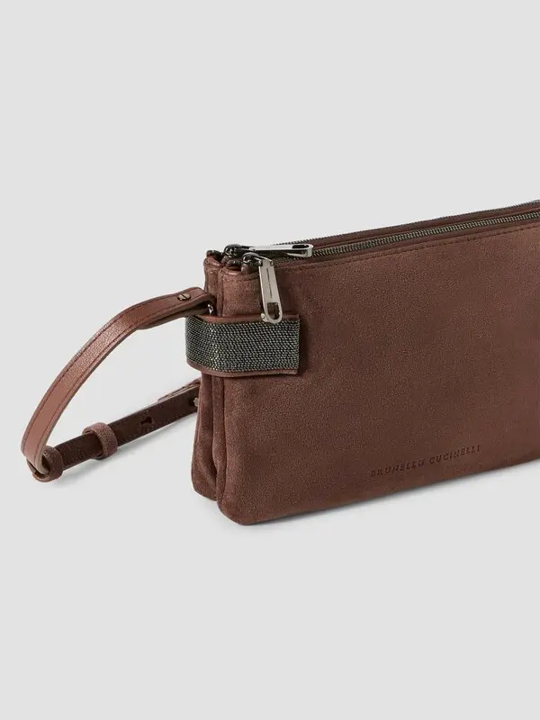 Brunello Cucinelli Essence Mini Shoulder Bag In Suede With Precious Bands