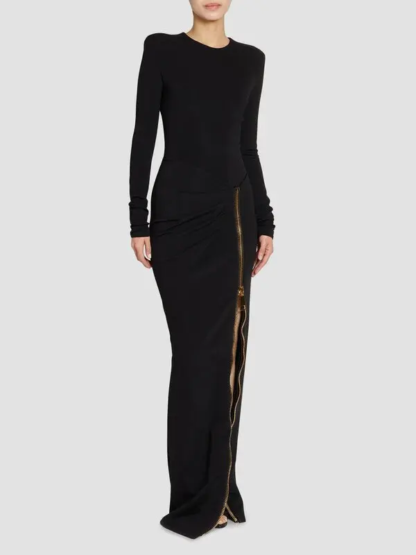 Balmain Compact Knit Zip Slit Maxi Dress