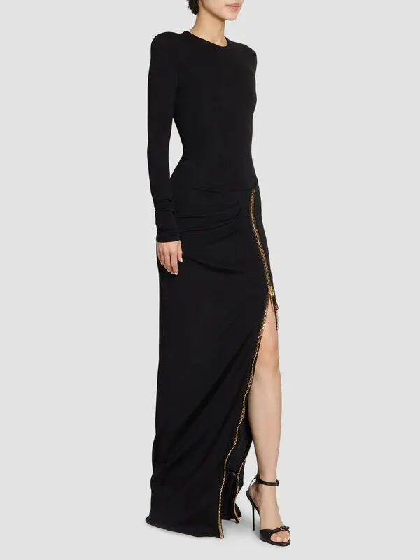 Balmain Compact Knit Zip Slit Maxi Dress