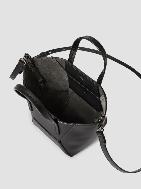 Brunello Cucinelli Duo Mini Top Handle Bag In Calfskin With Monili - Black