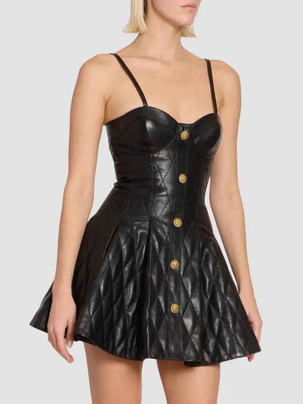 Balmain Quilted Leather Bustier Minidress