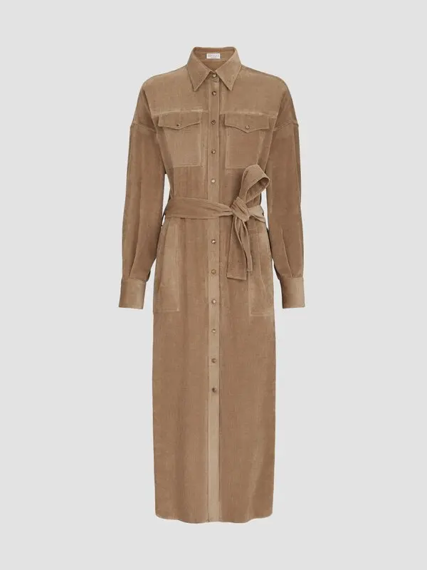 Brunello Cucinelli Fluid Corduroy Shirt Dress - Cappuccino