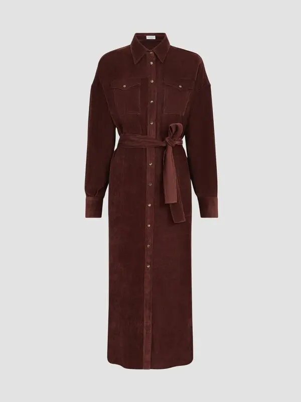 Brunello Cucinelli Fluid Corduroy Shirt Dress - Wine