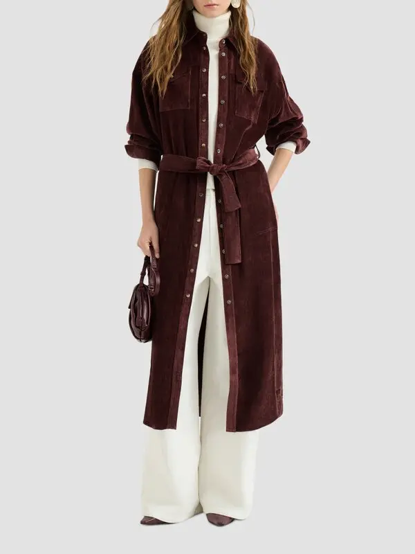 Brunello Cucinelli Fluid Corduroy Shirt Dress - Wine