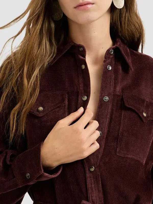 Brunello Cucinelli Fluid Corduroy Shirt Dress - Wine