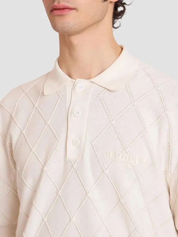 Balmain Quilted Logo Cotton Polo Shirt - Blanc
