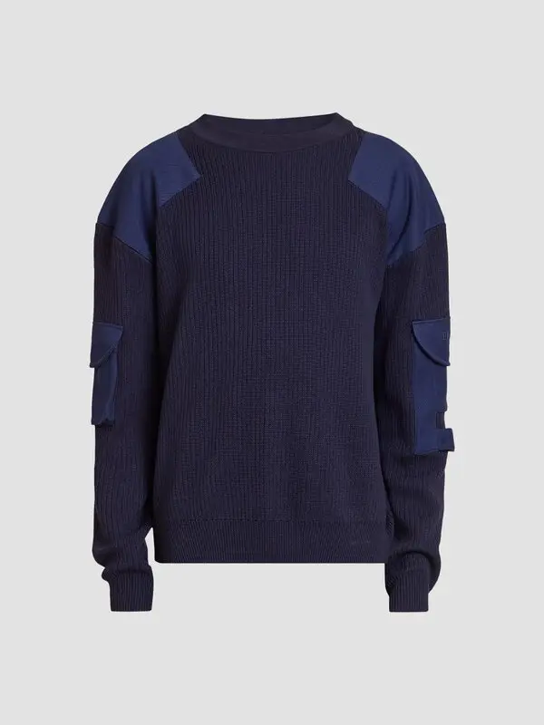 Balmain Twill Patchwork-detailed Wool Sweater - Bleu