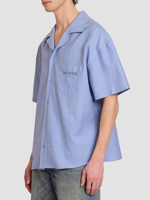 Balmain Herringbone Cotton Poplin Camp Shirt