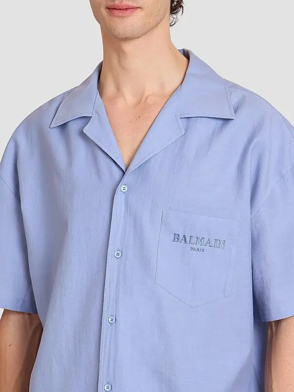 Balmain Herringbone Cotton Poplin Camp Shirt