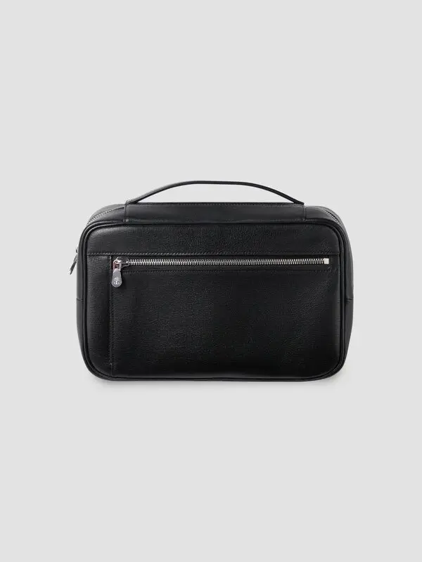 Brunello Cucinelli Grained Leather Travel Beauty Case - Black