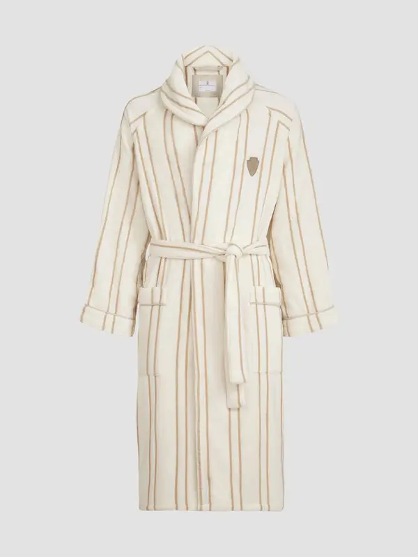 Brunello Cucinelli Striped Cotton Terrycloth Bathrobe With Logo