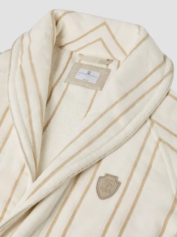 Brunello Cucinelli Striped Cotton Terrycloth Bathrobe With Logo