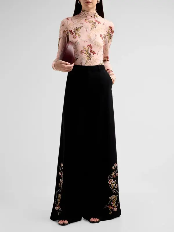 Cinq À Sept Loveletter Floral Shirred Mesh Turtleneck