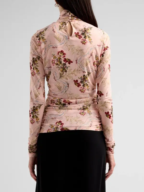 Cinq À Sept Loveletter Floral Shirred Mesh Turtleneck