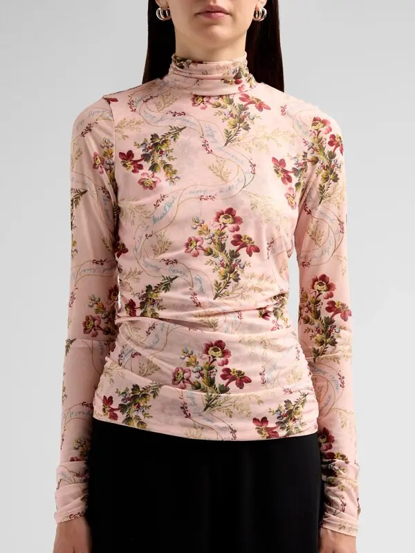 Cinq À Sept Loveletter Floral Shirred Mesh Turtleneck