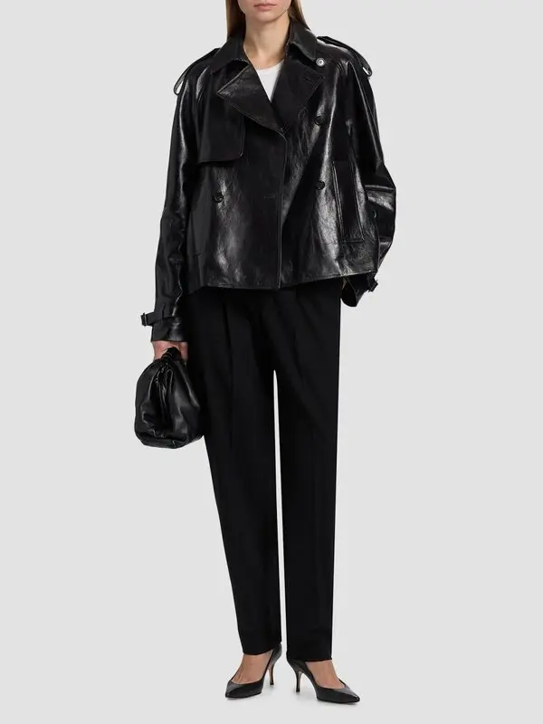 Michael Kors Leather Oversized Crop Trench Coat