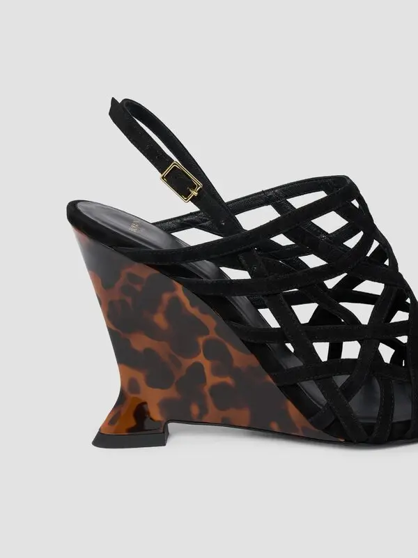Balmain 95mm Cage Suede Wedge Sandals - Noir Tartaruga