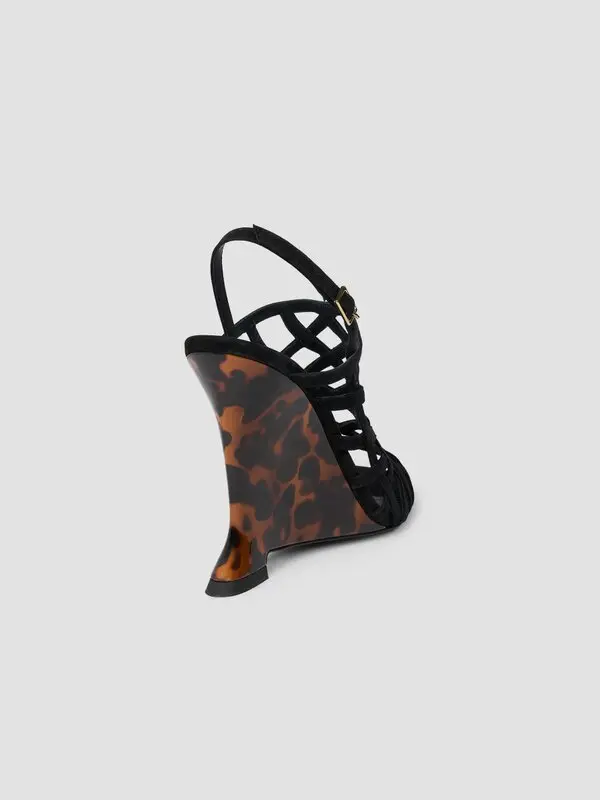 Balmain 95mm Cage Suede Wedge Sandals - Noir Tartaruga