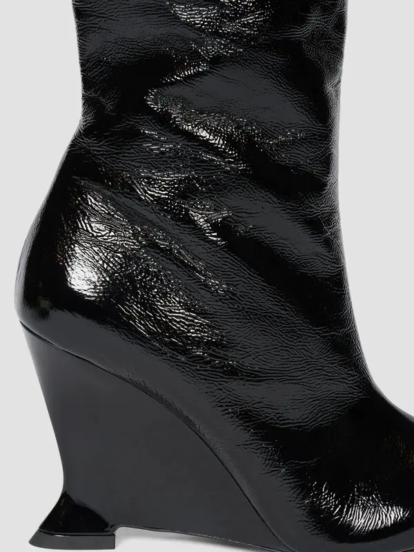 Balmain 95mm Crinkled Patent Leather Wedge Boots