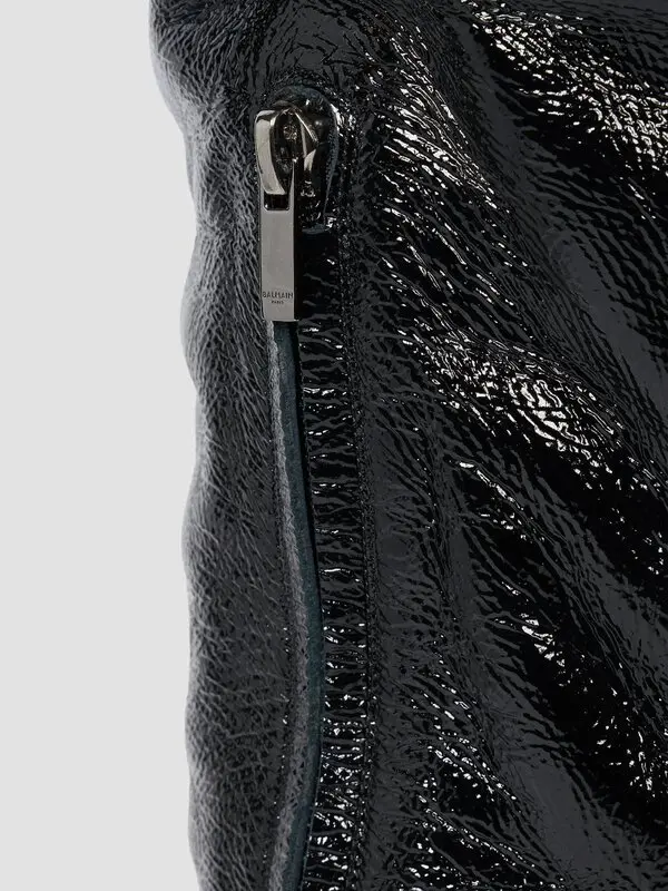 Balmain 95mm Crinkled Patent Leather Wedge Boots
