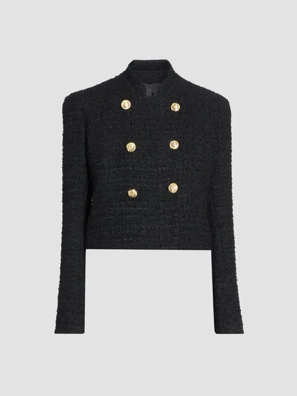 Balmain Double-breasted Tweed Crop Jacket - Noir