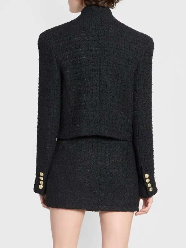 Balmain Double-breasted Tweed Crop Jacket - Noir