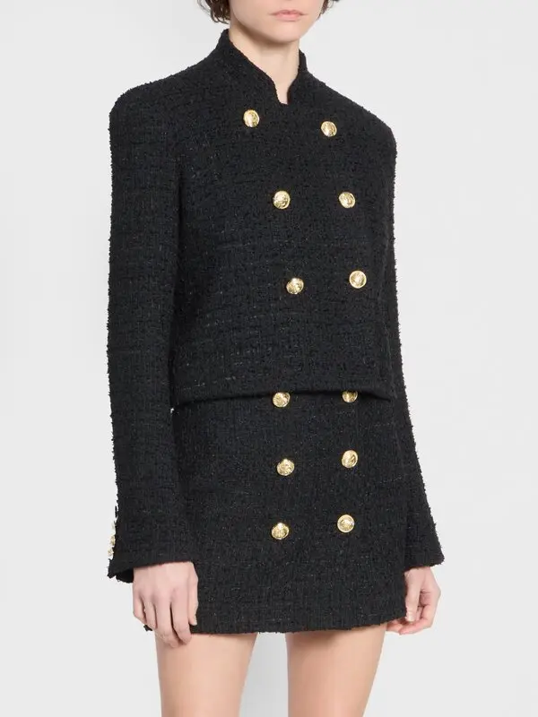 Balmain Double-breasted Tweed Crop Jacket - Noir