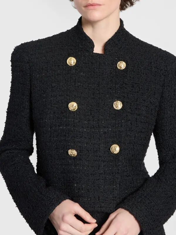 Balmain Double-breasted Tweed Crop Jacket - Noir
