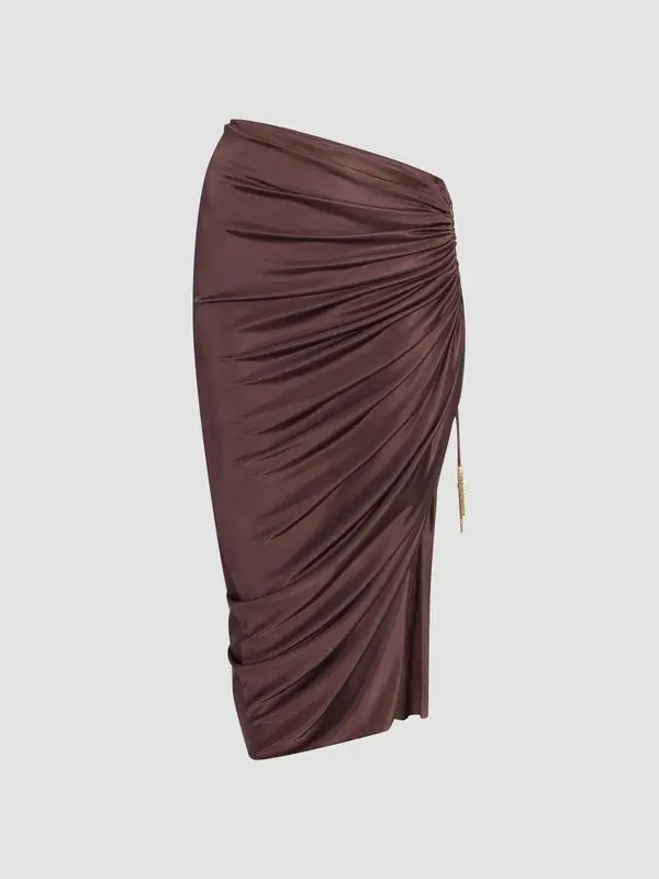 Balmain Draped Jersey Slit Midi Skirt - Brown