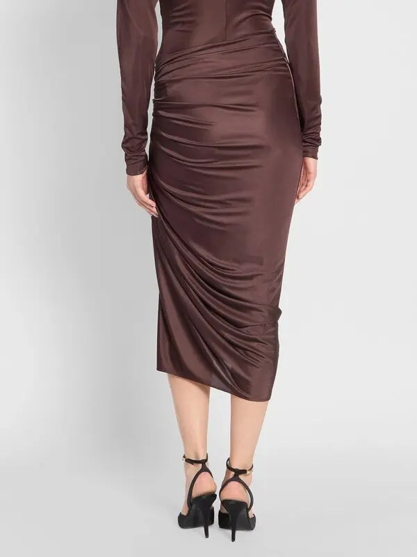 Balmain Draped Jersey Slit Midi Skirt - Brown