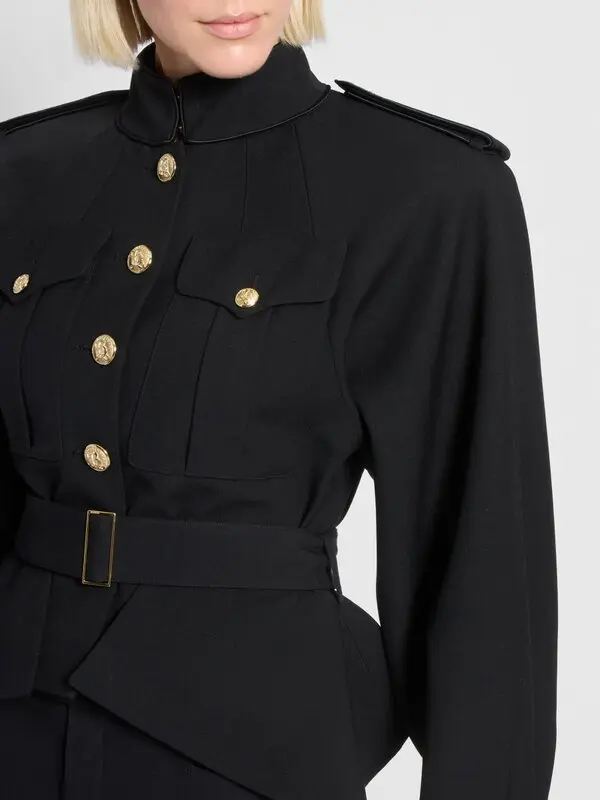 Balmain Belted Fitted Wool Gabardine Jacket - Noir