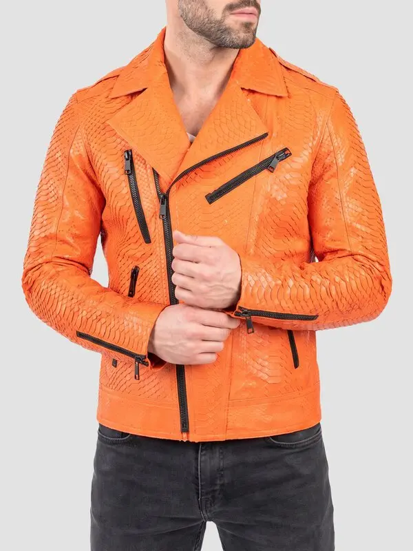 MACEOO Python Leather Jacket - Orange