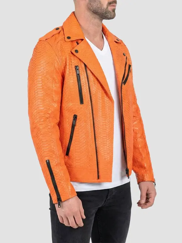 MACEOO Python Leather Jacket - Orange