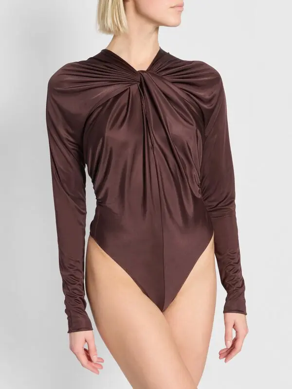 Balmain Twist Detail Jersey Bodysuit - Brown